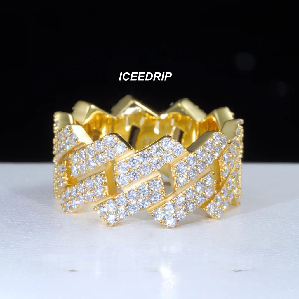 S925 & VVS Moissanite Cuban Link Ring 18K Gold丨ICEEDRIP JEWELRY